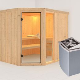 Karibu Sauna Fiona 3, 9 kW int. Steuerung, ohne Dachkranz