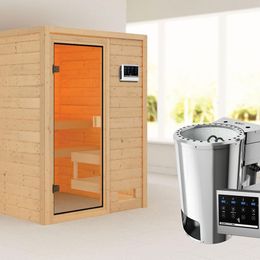 Karibu Woodfeeling Sauna Sandra, Easy Bio 3,6 kW Ofen, ohne Dachkranz