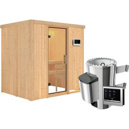 Karibu Sauna Fanja, Easy Finnisch 3,6 kW Ofen, Ganzglast&uuml;r,Klarglas,ohne Dachkranz
