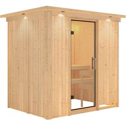 Karibu Sauna Fanja, ohne Ofen, Ganzglast&uuml;r,Klarglas,mit Dachkranz