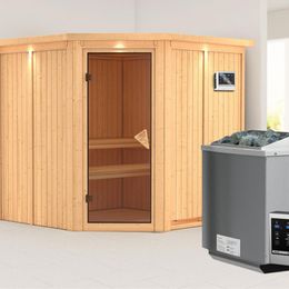 Karibu Sauna Jarin, 9 kW ext. Steuerung Easy Bio, bronziert,Ganzglast&uuml;r,mit Dachkranz