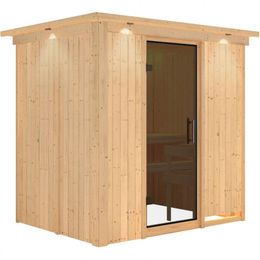 Karibu Sauna Fanja, ohne Ofen, Ganzglast&uuml;r,graphit,mit Dachkranz