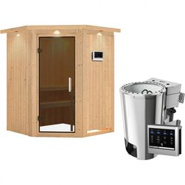 Karibu Sauna Nanja, Easy Bio 3,6 kW Ofen, Ganzglast&uuml;r,graphit,mit Dachkranz