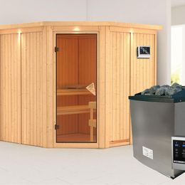 Karibu Sauna Jarin, 9 kW ext. Steuerung Easy Finnisch, bronziert,Ganzglast&uuml;r,mit Dachkranz