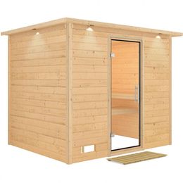 Karibu Sauna Sonara, ohne Ofen, Ganzglast&uuml;r,Klarglas,mit Dachkranz