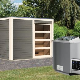 Karibu Saunahaus Cuben Terragrau, 9 kW ext. Steuerung Easy Bio