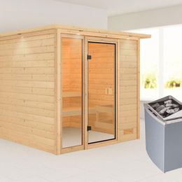 Karibu Woodfeeling Sauna Jutta, 9 kW int. Steuerung, mit Dachkranz