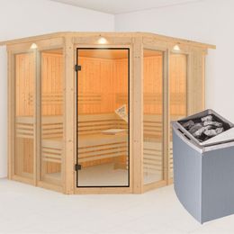 Karibu Sauna Ainur, 9 kW int. Steuerung, mit Dachkranz