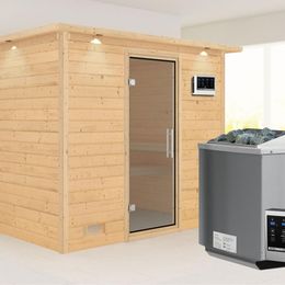 Karibu Sauna Sonara, 9 kW ext. Steuerung Easy Bio, Ganzglast&uuml;r,graphit,mit Dachkranz