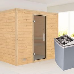 Karibu Sauna Sonara, 9 kW int. Steuerung, Ganzglast&uuml;r,graphit,ohne Dachkranz