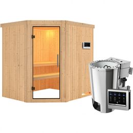 Karibu Sauna Lilja, Easy Bio 3,6 kW Ofen, Ganzglast&uuml;r,Klarglas,ohne Dachkranz