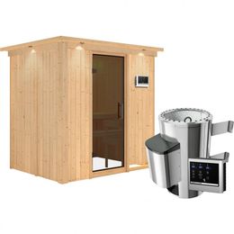 Karibu Sauna Fanja, Easy Finnisch 3,6 kW Ofen, Ganzglast&uuml;r,graphit,mit Dachkranz