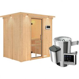 Karibu Sauna Fanja, Easy Finnisch 3,6 kW Ofen, Ganzglast&uuml;r,Klarglas,mit Dachkranz