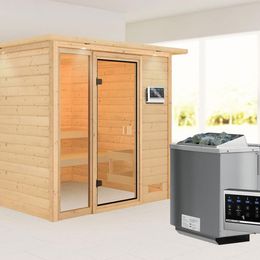 Karibu Woodfeeling Sauna Jutta, 9 kW ext. Steuerung Easy Bio, mit Dachkranz