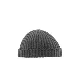 Yuhu Trawler Beanie Herren kurz Retro Dockerm&uuml;tze mit Umschlag Rippstrick in Grau | Gr.: onesize