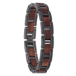 Holzkern Herren-Armband Edelstahl mit Holz Acoustic Walnuss/Antik-Silberfarben | Gr.: onesize