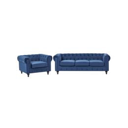 Beliani 2-tlg Sitzgruppe CHESTERFIELD in Blau/Braun | Gr.: onesize