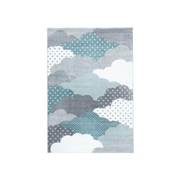 KADIMA DESIGN Teppich Kinder Kurzflor Wolken Polypropylen Kinderzimmer in Blau | Gr.: rund: 120 cm &Oslash;
