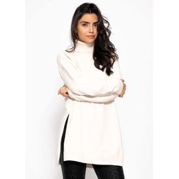 SASSYCLASSY Oversize Rollkragenpullover mit langen Seitenschlitzen in Offwhite | Gr.: M