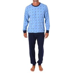 Normann Langarm Schlafanzug Pyjama B&uuml;ndchen Minimalprint in hellblau | Gr.: 50