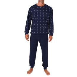 Normann Langarm Schlafanzug Pyjama B&uuml;ndchen Minimalprint in navy | Gr.: 54