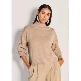 Madeleine Mode MADELEINE Eleganter Wollpullover mit Zopfmuster in beige | Gr.: 40