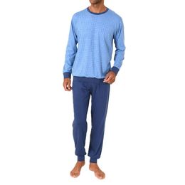 Normann Langarm Schlafanzug Pyjama B&uuml;ndchen Minimalprint in blau-mel. | Gr.: 58