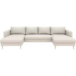 Wohnlandschaft Trendmanufaktur, B:305cm H:81cm T:161cmsandgrau, Sofas, "Amazing, wahlw. mit Schlaffunktion & Bettkasten, Fu&szlig; Buche lackiert", Sofa in
