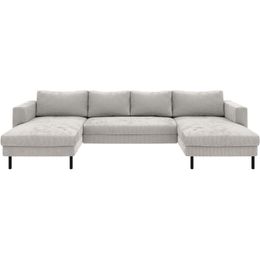 Wohnlandschaft Trendmanufaktur "Amazing II, wahlw. mit Schlaffunktion & Bettkasten, Fu&szlig; schwarz", opal grau, B:305cm H:81cm T:161cm, Sofas, Wohnlandschaft, Sofa in U-Form, in Cord, Struktur LEO o. Struktur LINO, Breite 305 cm