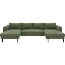 Wohnlandschaft Trendmanufaktur "Amazing II, wahlw. mit Schlaffunktion & Bettkasten, Fu&szlig; schwarz", mayfly, B:305cm H:81cm T:161cm, Sofas, Wohnlandschaft, Sofa in U-Form, in Cord, Struktur LEO o. Struktur LINO, Breite 305 cm