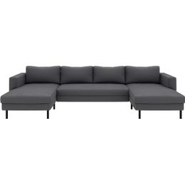 Wohnlandschaft Trendmanufaktur "Amazing II, wahlw. mit Schlaffunktion & Bettkasten, Fu&szlig; schwarz", anthrazit, B:305cm H:81cm T:161cm, Sofas, Wohnlandschaft, Sofa in U-Form, in Cord, Struktur LEO o. Struktur LINO, Breite 305 cm