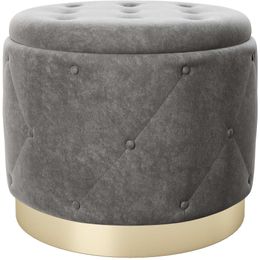 Pouf Playboy, B:50cm H:40cm T:50cmanthrazit samt, Metall, Polyester, Sperrholz, Poufs, "LIZ", Abnehmbarer Deckel, innen Stauraum f&uuml;r Decken, Kissen