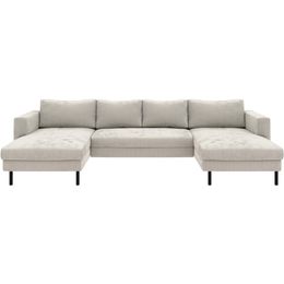 Wohnlandschaft Trendmanufaktur "Amazing II, wahlw. mit Schlaffunktion & Bettkasten, Fu&szlig; schwarz", cannoli cream, B:305cm H:81cm T:161cm, Sofas, Wohnlandschaft, Sofa in U-Form, in Cord, Struktur LEO o. Struktur LINO, Breite 305 cm