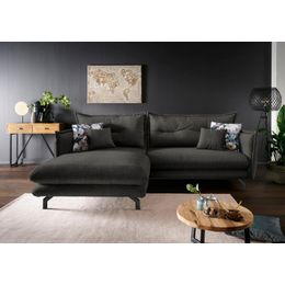 Ecksofa Home Affaire "LAVA Breite 255 cm, modern und elegant, aktuelle Kissenoptik, L-Form", anthrazit, t&uuml;rkis, B:255cm H:94cm T:180cm, Sofas, Ecksofa, Armlehnen verstellbar