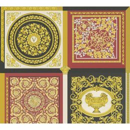 Vliestapete Versace "Wallpaper Versace 5 Design Patchwork", bunt (rot goldfarben wei&szlig;), B:0,7m H:0,01m L:10,05m, Vinyl, Vlies, Tapeten, auffallende Fliesen-Tapete Tapeten Wohnzimmer Schlafzimmer K&uuml;che Optik