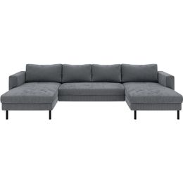 Wohnlandschaft Trendmanufaktur "Amazing II, wahlw. mit Schlaffunktion & Bettkasten, Fu&szlig; schwarz", grannit grau, B:305cm H:81cm T:161cm, Sofas, Wohnlandschaft, Sofa in U-Form, in Cord, Struktur LEO o. Struktur LINO, Breite 305 cm