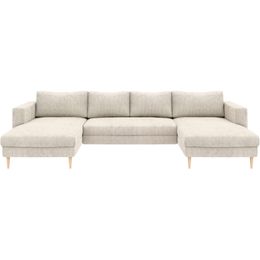 Wohnlandschaft Trendmanufaktur, B:305cm H:81cm T:161cmcream, Sofas, "Amazing, wahlw. mit Schlaffunktion & Bettkasten, Fu&szlig; Buche lackiert", Sofa in
