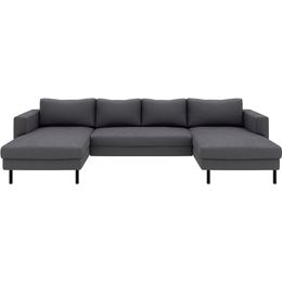 Wohnlandschaft Trendmanufaktur "Amazing II, wahlw. mit Schlaffunktion & Bettkasten, Fu&szlig; schwarz", anthrazit, B:305cm H:81cm T:161cm, Sofas, Wohnlandschaft, Sofa in U-Form, in Cord, Struktur LEO o. Struktur LINO, Breite 305 cm