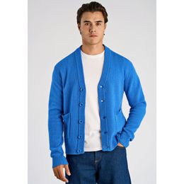 Cardigan LINDBERGH "LINDBERGH Cardigan", Herren, Gr. L, bright blau mel, Obermaterial: 80% Lammwolle, 20% Nylon, Strickjacken