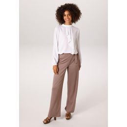 Langarmbluse Aniston CASUAL, Damen, Gr. 42, wei&szlig;, Georgette, Obermaterial: 100% Polyester, unifarben, figurumspielend Po-bedeckend, elastischer Bund mit Gummizug, Blusen, mit kleinem Volant im Vorderteil