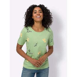 Kurzarmshirt Classic Basics "Kurzarm-Shirt", Damen, Gr. 38, gr&uuml;n (reseda, wei&szlig;, bedruckt), 100% Baumwolle, gebl&uuml;mt, gemustert, mehrfarbig, Rundhals, Shirts
