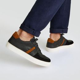 LANDS' END Leder-Sneakers zum Schn&uuml;ren, Herren,  Schwarz, Leder/Rauleder, by Lands' End
