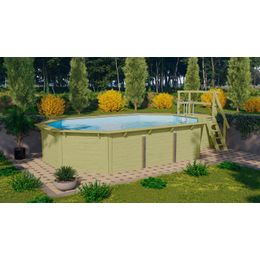 Achteckpool Karibu "Rimini 4X mit Sonnendeck", braun, B:690cm H:121cm L:400cm, Schwimmbecken, BxLxH: 690x400x121cm