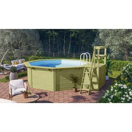 Achteckpool Karibu "Rimini 1X mit Sonnendeck", braun, B:480cm H:121cm L:400cm, Schwimmbecken, BxLxH: 480x400x121cm