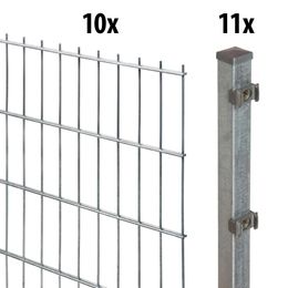 Doppelstabmattenzaun GARDEN 'N' MORE "Standard", grau (feuerverzinkt), H:200cm L:20cm, Kunststoff, Stahl, Zaunelemente, 10 Elemente f&uuml;r 20 m, LxH: 200 x 203 cm, mit 11 Pfosten