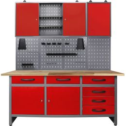 Werkstatt-Set ONDIS24, rot (anthrazit, rot), B:160cm H:205cm T:60cm, Metall, Werkb&auml;nke, 160 cm