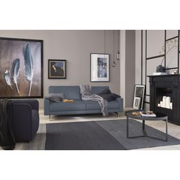 2-Sitzer "CR.450, Designsofa, Loungesofa", blau (blaugrau 534, 73), B:164cm H:85cm T:95cm, NaturLEDER OSKAR (echtes Rindsleder);Jacquard-Flachgewebe Diane 1 Q2 (55% Polyacryl 45% Polyester), CREATION BY ROLF BENZ, Sofas, Armlehne niedrig, Fu&szlig; chromfarben gl&auml;nzend, Breite 164 cm