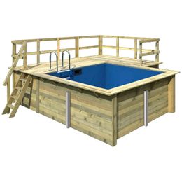 Rechteckpool Karibu "Holzpool Milano B", braun, B:353cm H:124cm L:320cm &Oslash;:476,5cm, Schwimmbecken, BxLxH: 353x320x124 cm, kesseldruckimp&auml;gniert mit 2 Sonnenterassen