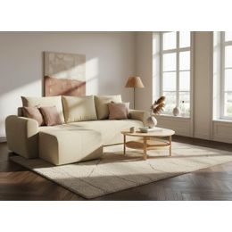 Ecksofa Home Affaire "Nortrud-Chester, 241 cm, L-Form, mit Schlaffunktion u. Bettkasten", creme, B:241cm H:82cm T:144cm, 100% Polyester, Sofas, Ecksofa, Recamiere rechts / links montierbar, Steppung, Feinstruktur-Bezug