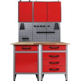 Werkstatt-Set ONDIS24, rot (anthrazit, rot), B:120cm H:205cm T:60cm, Edelstahl, Werkb&auml;nke, 120 cm